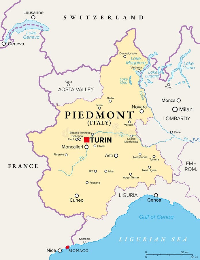 Piedmont Region in Northwest Italy, Political Map Stock Vector ...