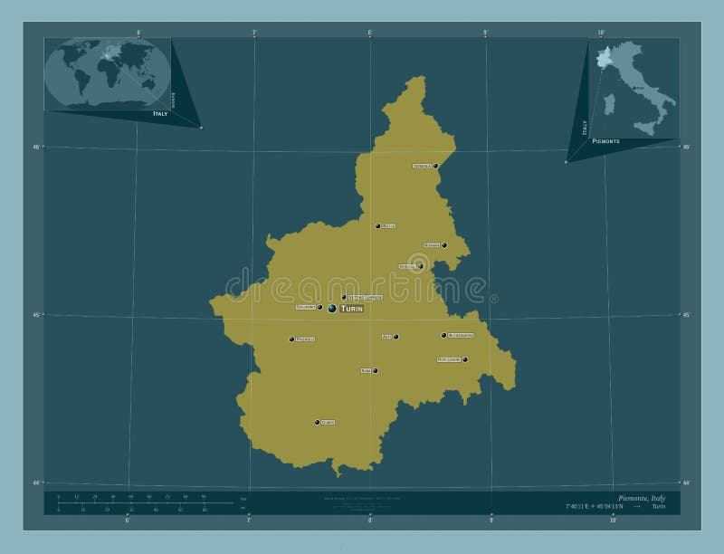 Piemonte, Italy. Solid. Labelled Points of Cities Stock Illustration ...