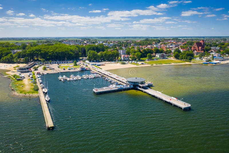 Pier and Beach in Puck on the Bay of Puck at Summer. Poland Stock Image ...