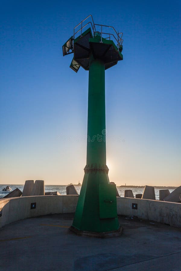 Pier Beacon Light Harbor Ocean Ships Stock Image - Image of waters ...