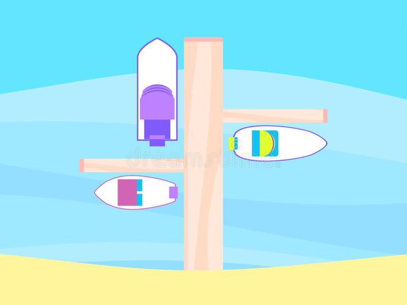 Pier Boats Top View. Sandy Beach. Summer Rest Stock Vector ...