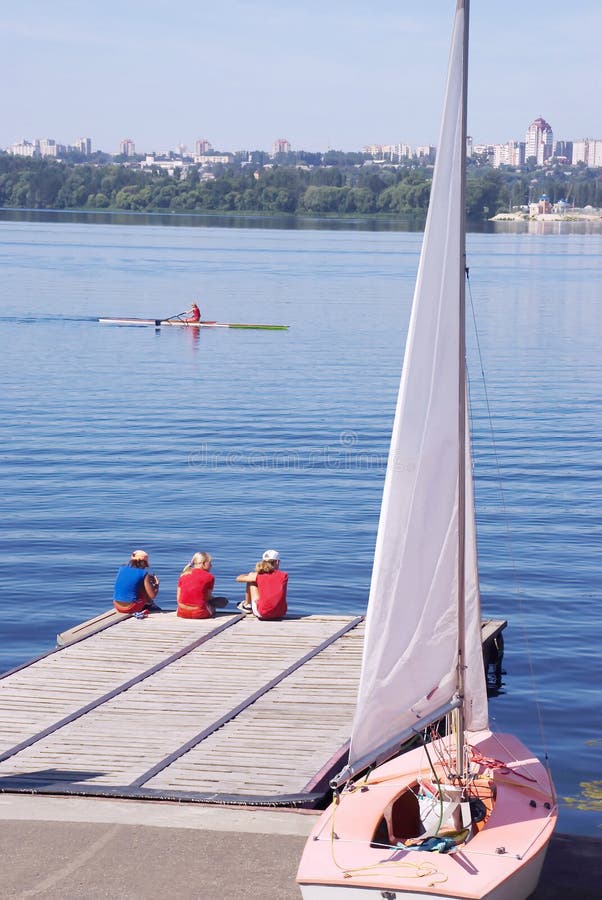 The Pier, Crew of a Sailing Vessel Expects a Wind. Editorial Photo ...