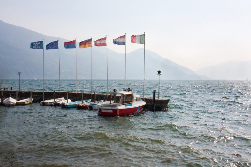 Pier with European flags stock photo. Image of germany - 27374682
