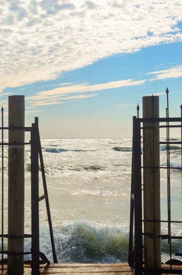 Pier with a Fence by the Sea with a Sky Stock Photo - Image of tourism ...