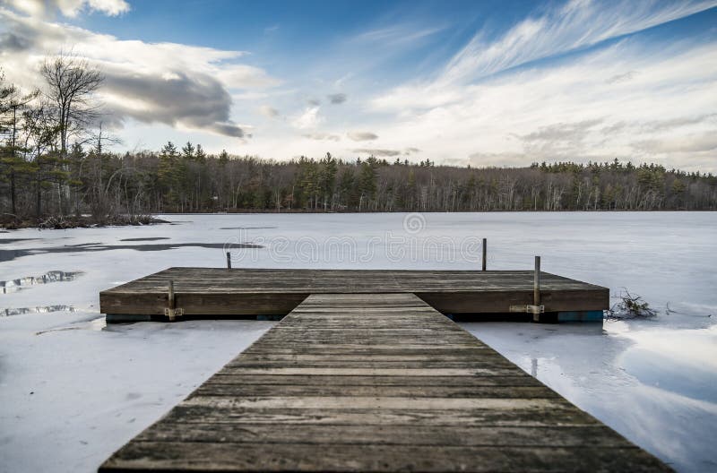 Pier on a iced lake stock image. Image of reflection - 67217983