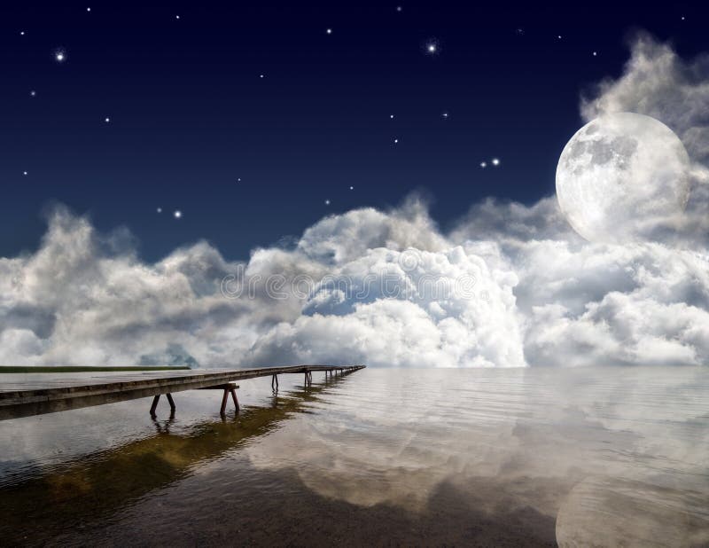 Pier in Large Lake at Night Stock Image - Image of seascape, blue: 35915561