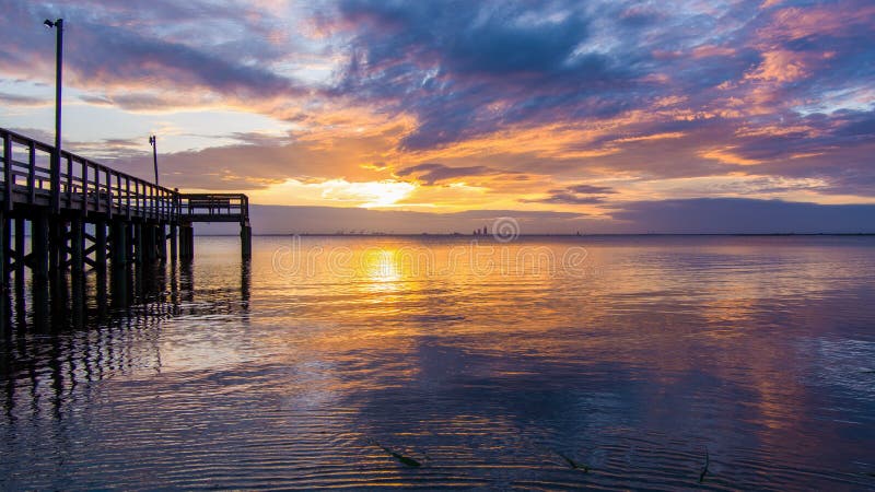 Mobile Bay At Sunset In June Of 2021 On The Alabama Gulf Coast Stock ...