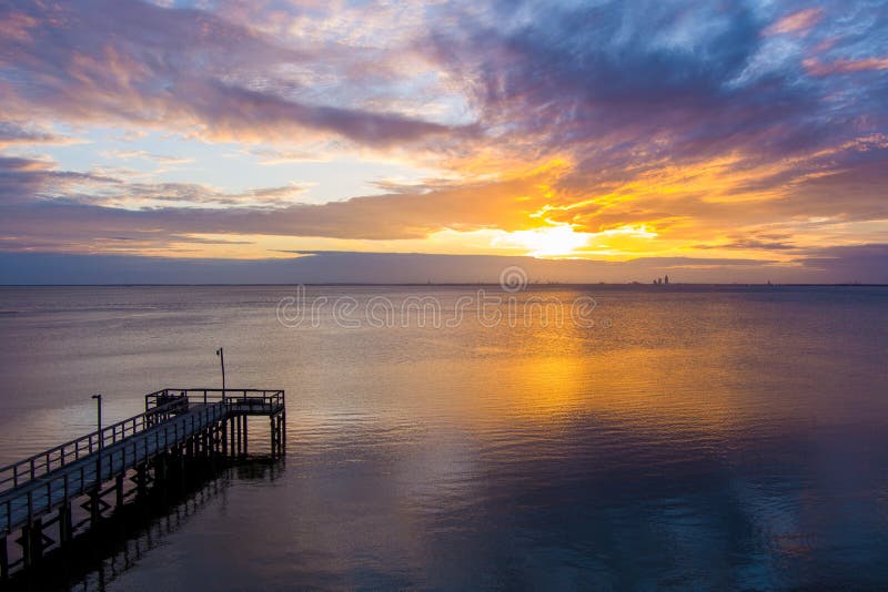 Mobile Bay At Sunset In June Of 2021 On The Alabama Gulf Coast Stock ...
