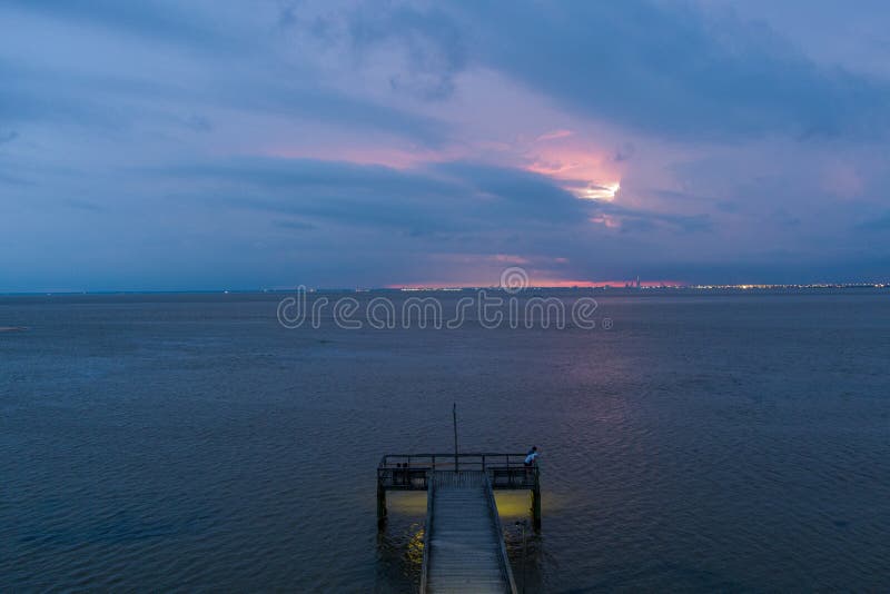 Mobile Bay At Sunset In June Of 2021 On The Alabama Gulf Coast Stock ...
