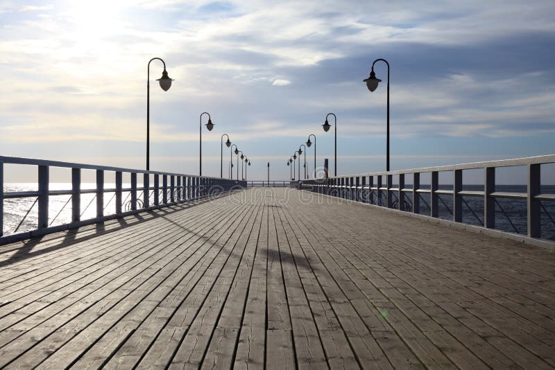Pier in the morning. stock image. Image of orlowo, longed - 16487301