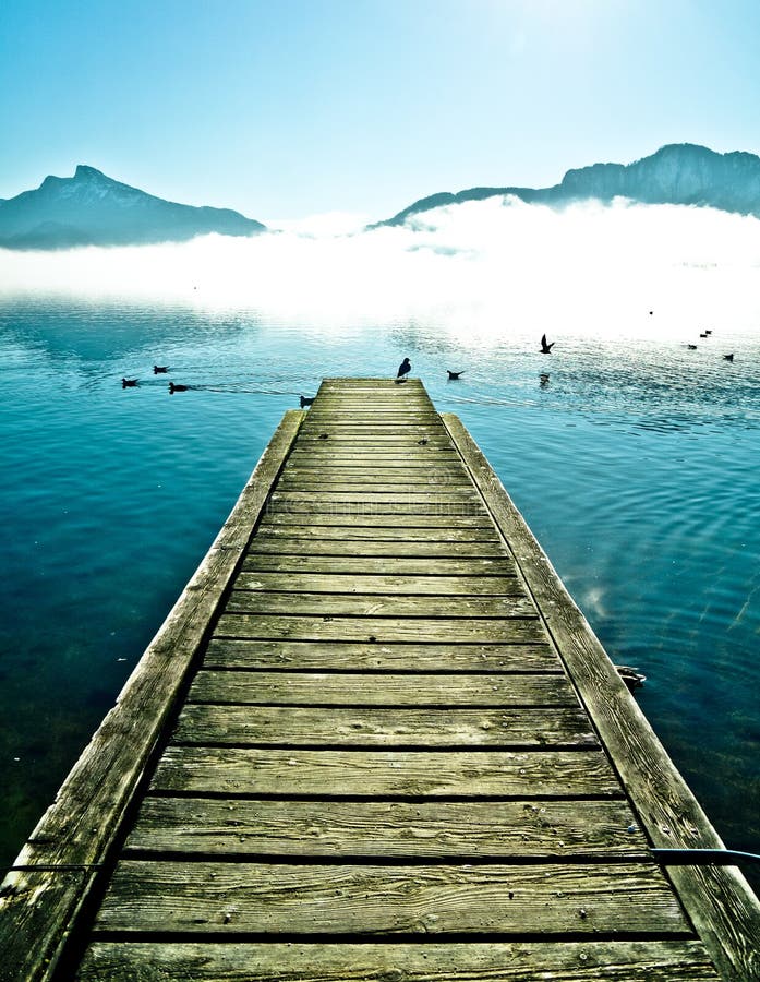 Pier by Mountain Lake Mondsee in Autria Stock Photo - Image of outdoor ...