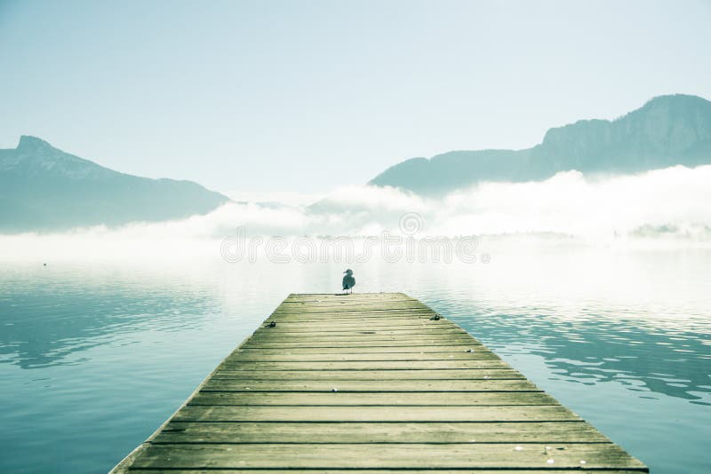 Pier by Mountain Lake Mondsee in Autria Stock Image - Image of coast ...