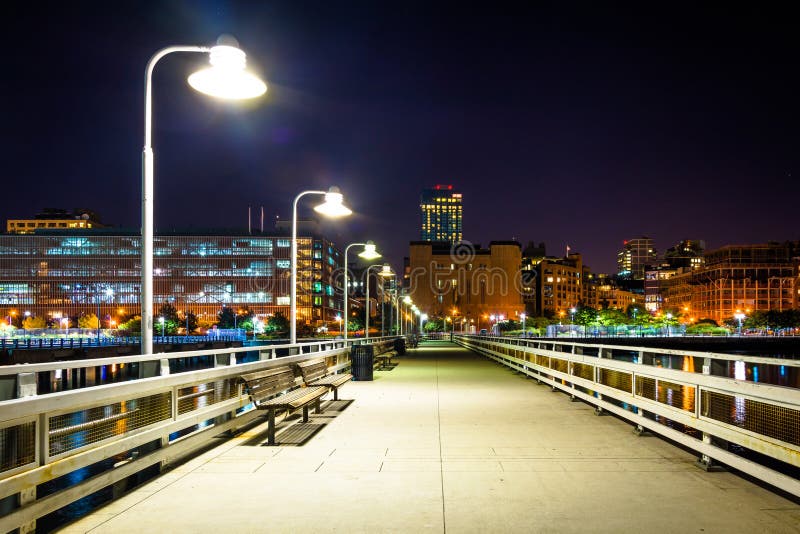 Pier 34 at Night, on the Hudson River in Manhattan, New York. Stock ...