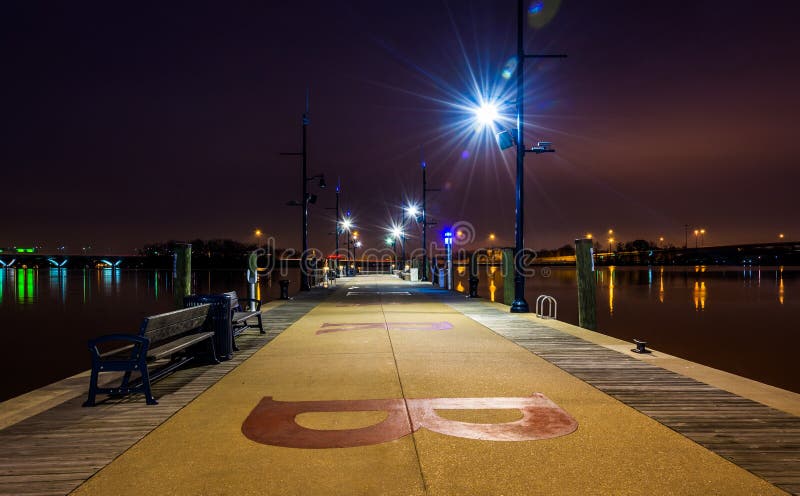 A Pier at Night, in National Harbor, Maryland. Editorial Photo - Image ...