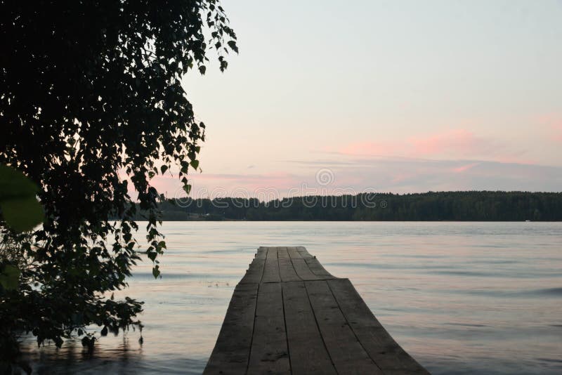 Pier on the Pond in Summer Evening Stock Image - Image of shrub, shrubs ...
