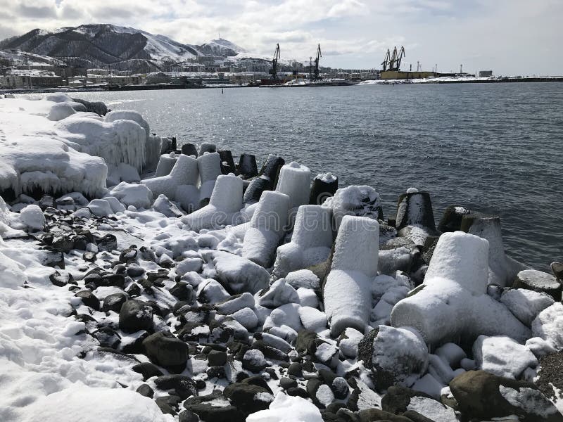 Sakhalin stock photo. Image of ocean, port, pier, winter - 113304520