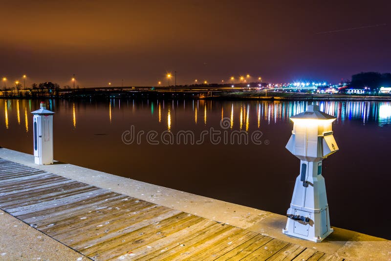 Pier on the Potomac River at Night, in National Harbor, Maryland Stock ...