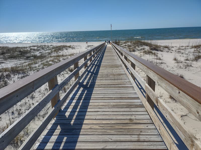 Pier Sand Beach Walkway Railing Boardwalk Ocean Sea Water Stock Photo - Image of water, railing ...