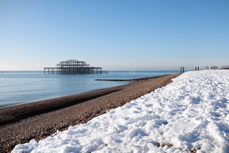 Pier Seaside Snow Architecture Winter Stock Photo - Image of building ...