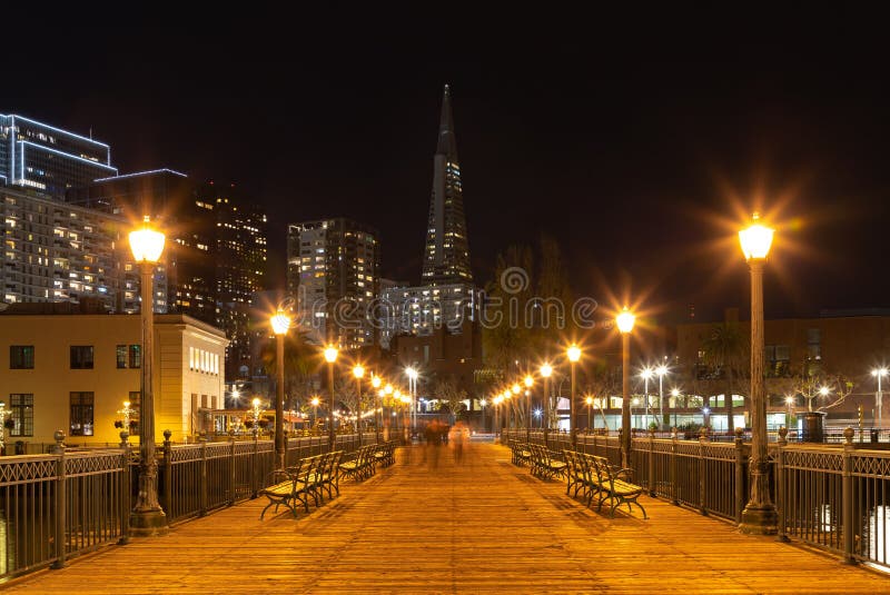 Pier 7 and Transamerica Pyramid at Night Editorial Stock Image - Image ...