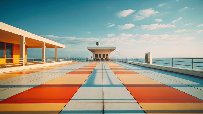 Pier Under Daylight Lighting in a Stylized Design Stock Illustration ...