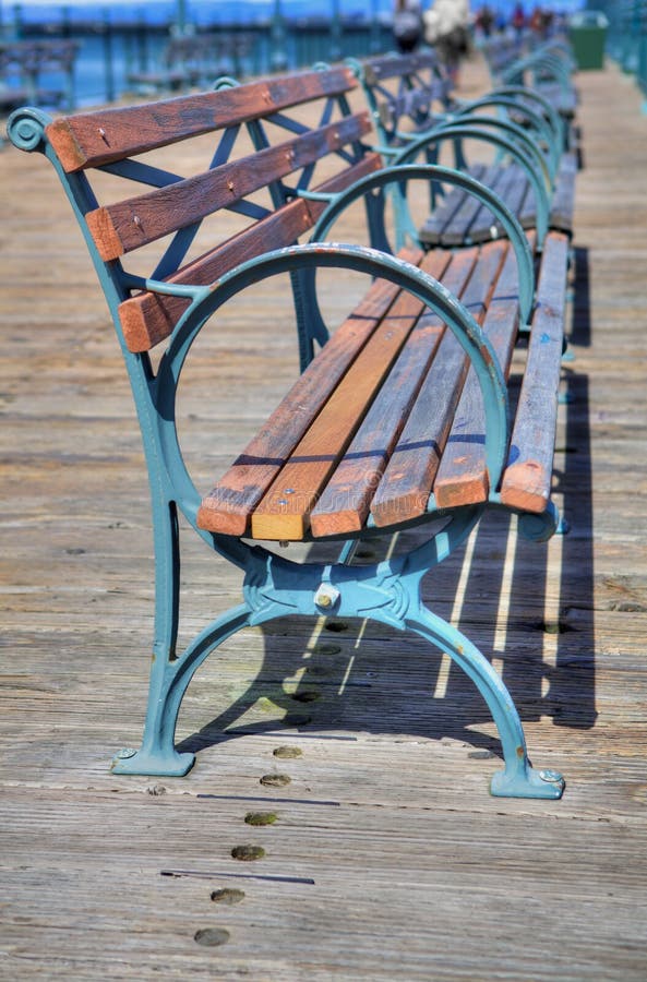 Pier wood metal benches stock photo. Image of wooden - 19581148