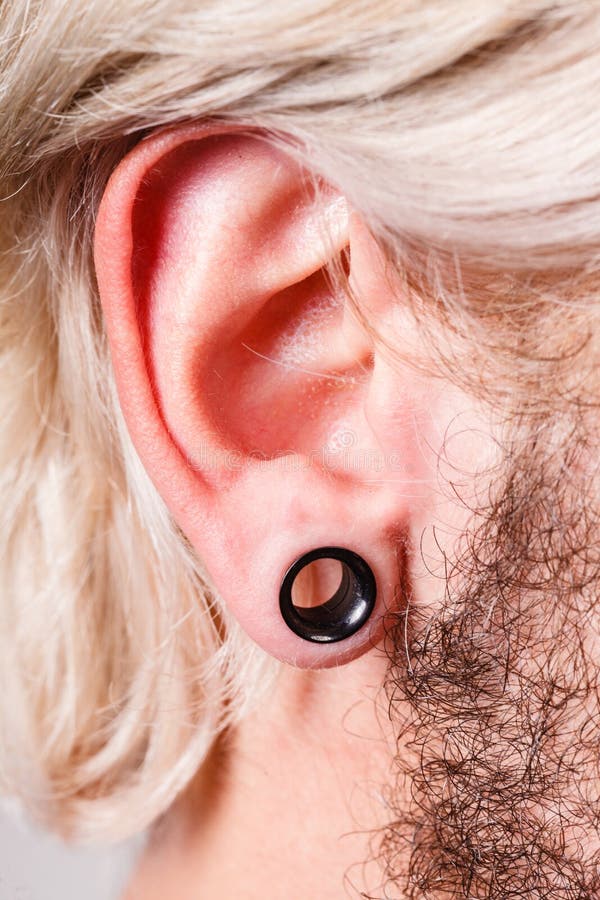 Pierced Man Ear, Black Plug Tunnel Stock Photo - Image of stretch, hipster: 101973786