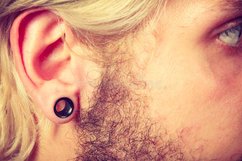 Pierced Man Ear, Black Plug Tunnel Stock Photo - Image of fashion, skin ...