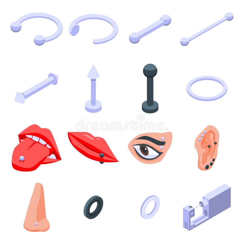 Piercing Icons Set, Isometric Style Stock Vector - Illustration of ...
