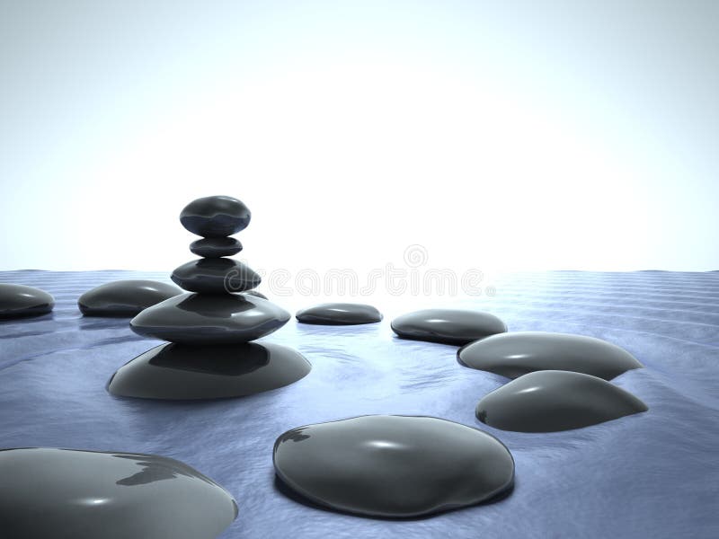 Pierres De Zen Dans L'eau, Ciel Bleu Illustration Stock - Illustration ...