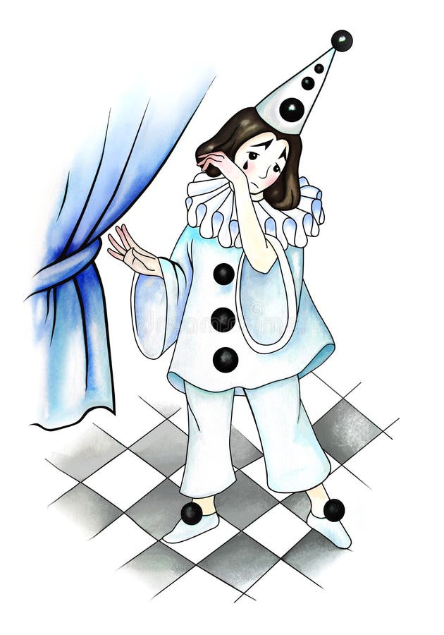 Pierrot en el teatro stock de ilustración. Ilustración de lindo - 66327210
