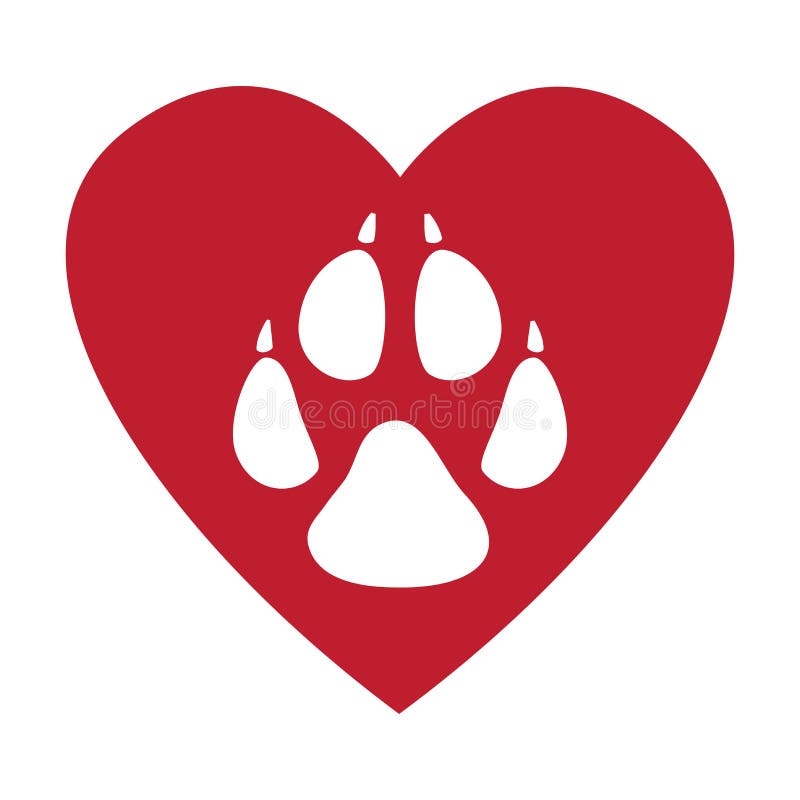 Dog Track - Animal Footprint, Red and White Vector Illustration. I Love ...