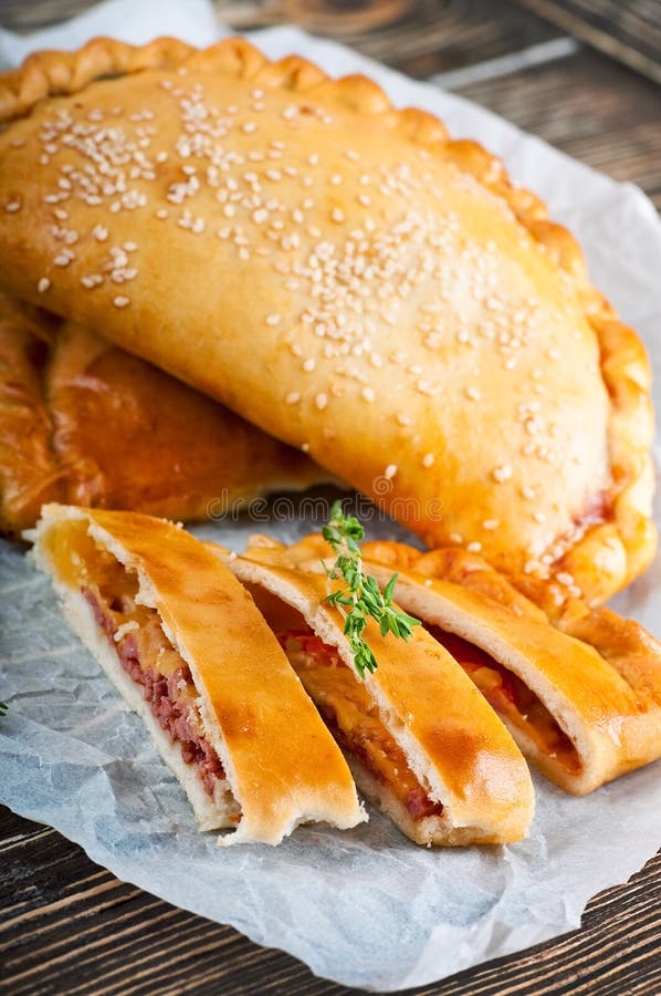 Pies with Meat and Cheese, Bread Products Stock Image - Image of green ...