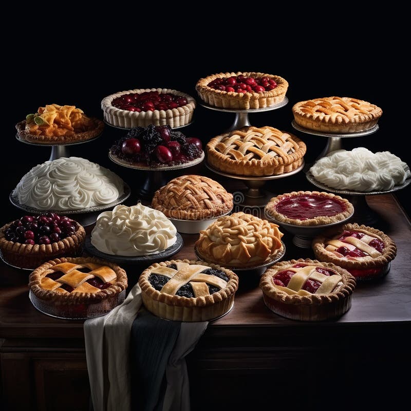 Beautiful Pies Displayed with Fruit and Floral. Stock Illustration ...