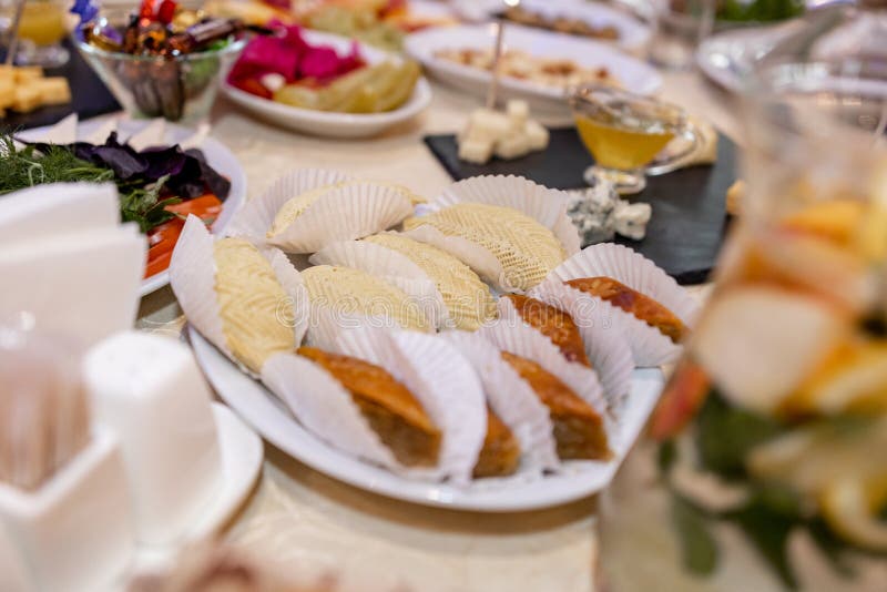 Pies on the Table in a Restaurant for a Holiday Lunch Stock Photo ...