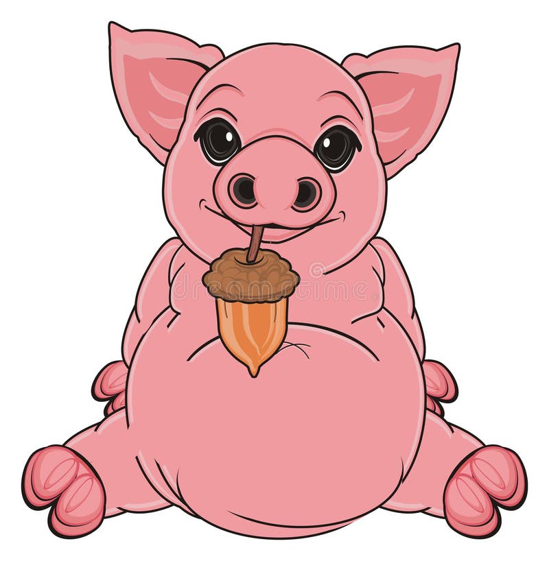 Pig with acorn stock illustration. Illustration of character - 84828116