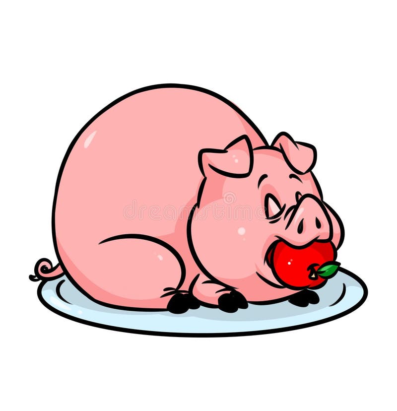 Pig Apple on a Tray Cooking Cartoon Illustration Stock Illustration ...