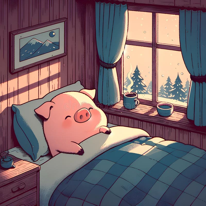 Pig in bed stock illustration. Illustration of comics - 331249354