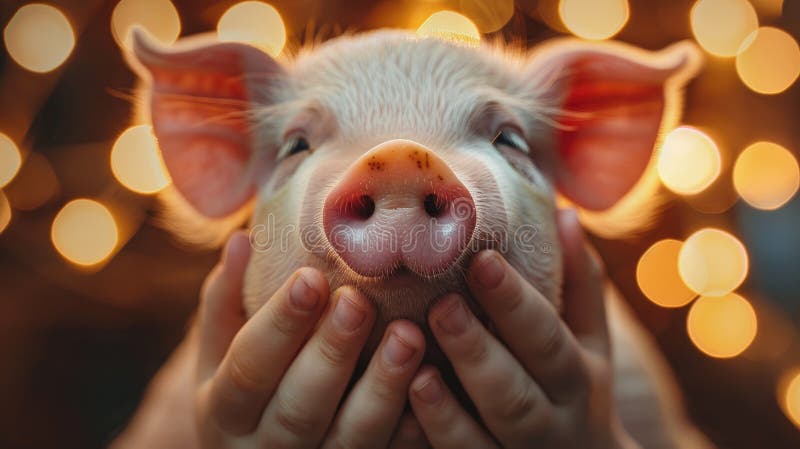 A Pig is Being Held by a Person S Hand and Has Its Nose in Their Face ...