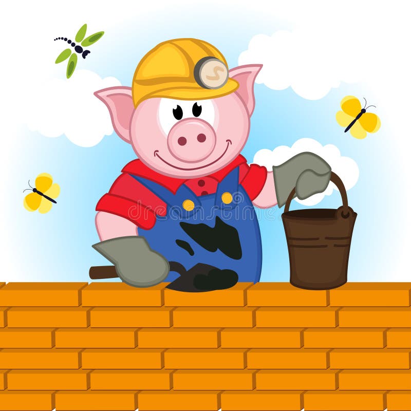 Little Pig As Bricklayer in the Builder Uniform Stock Vector ...