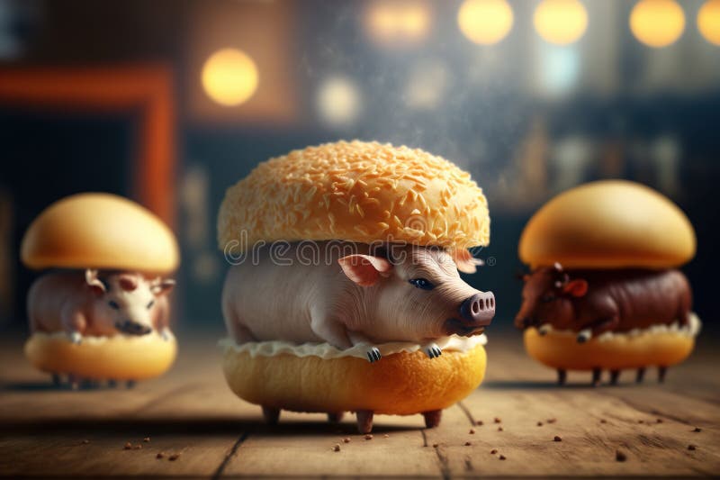 Pig between Burger Buns. Generative AI Stock Illustration ...