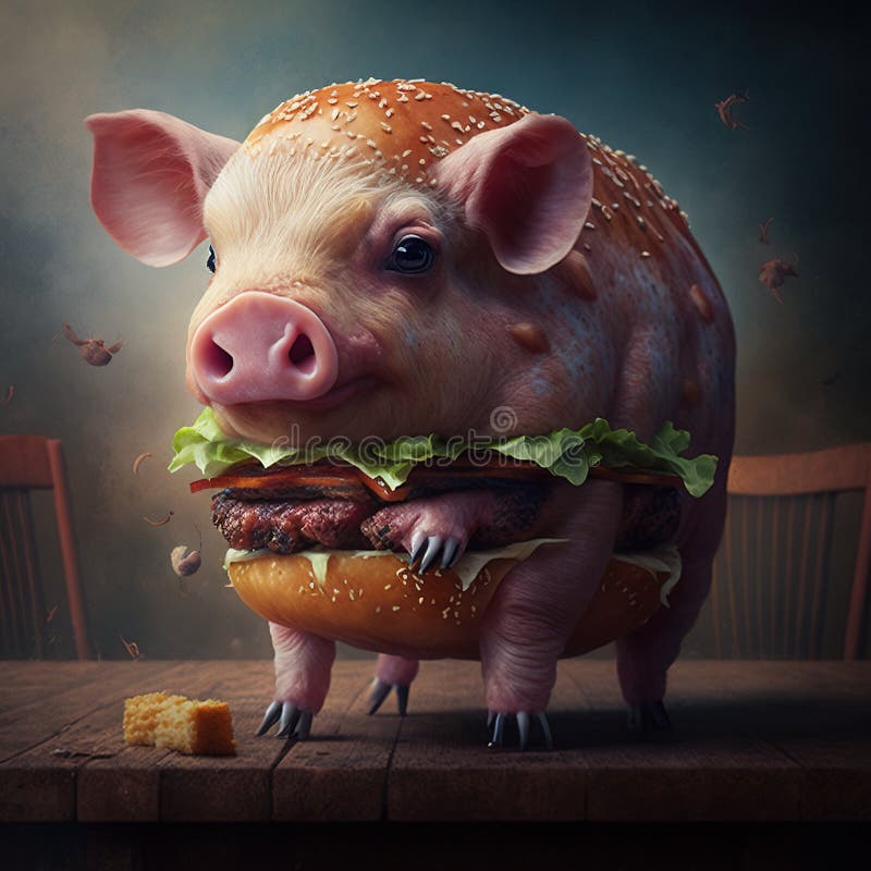 Pig between Burger Buns. Generative AI Stock Illustration ...