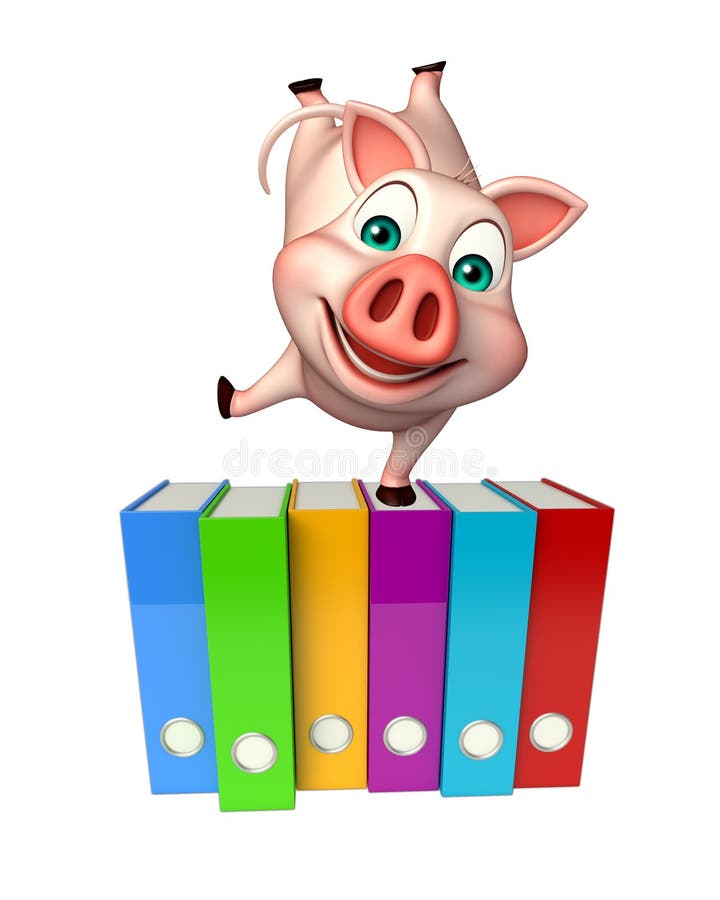 Pig Cartoon Character with Files Stock Illustration - Illustration of ...