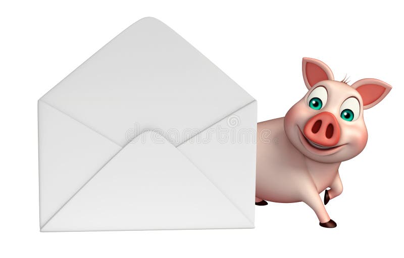 Pig Cartoon Character with Mail Stock Illustration - Illustration of ...