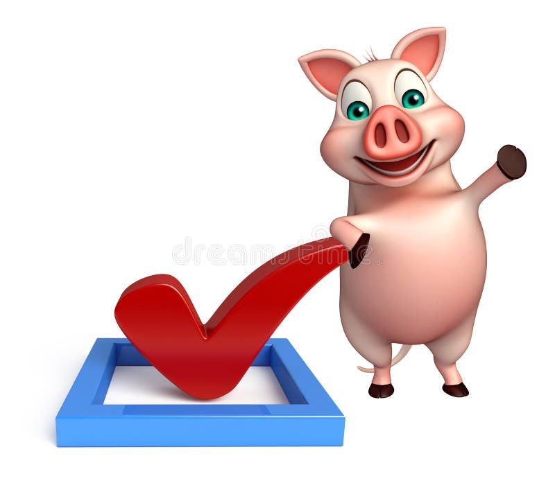 Pig Cartoon Character with Right Sign Stock Illustration - Illustration ...