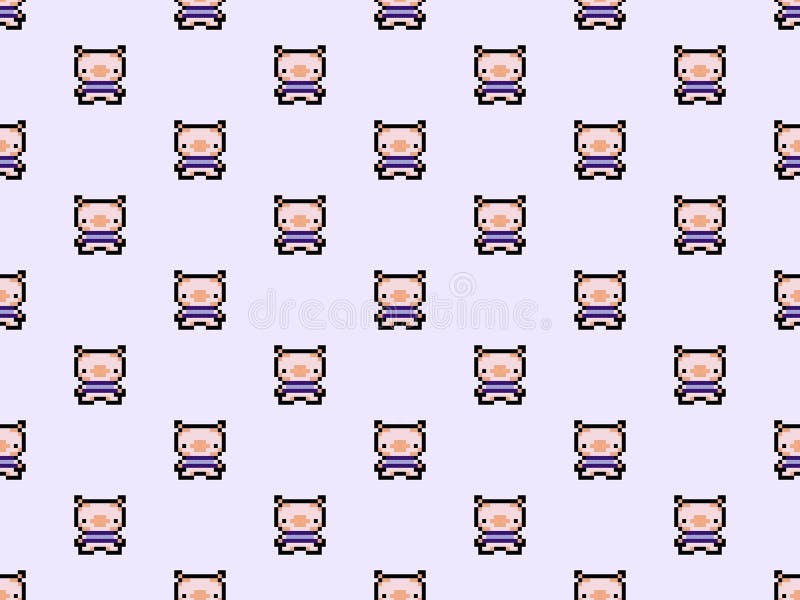 Pig Seamless Pattern on Pink Background. Pixel Style Stock Vector ...