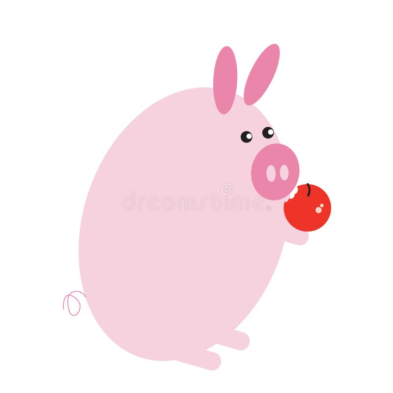 Pig Cartoon Eating Apple. Vector Illustration Decorative Design Stock ...