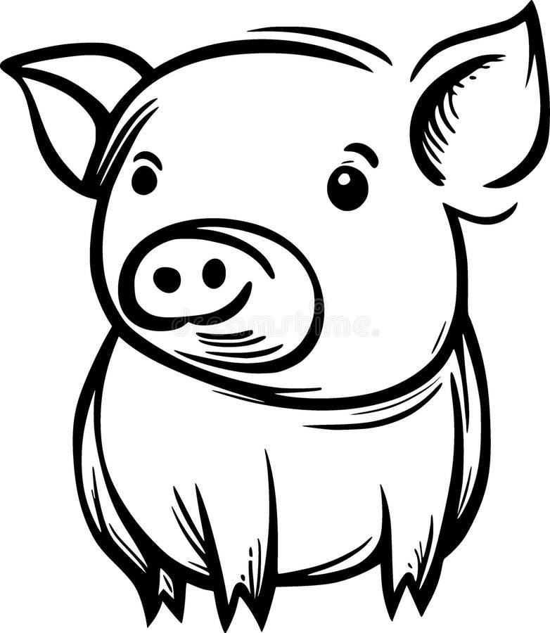 Pig Cartoon Illustration, Black and White Picture Stock Illustration ...