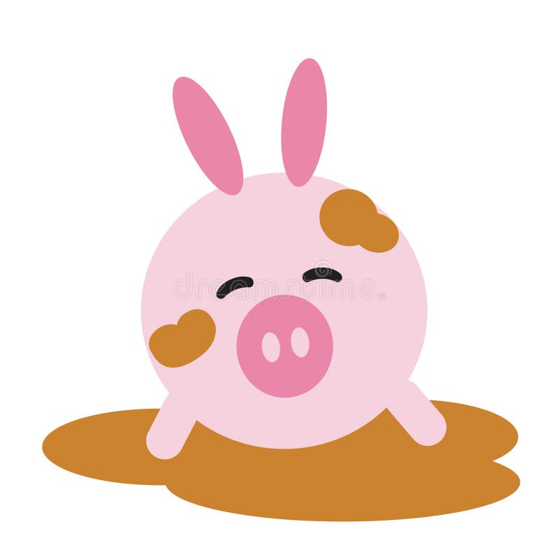 Pig Cartoon Playing in the Mud. Vector Illustration Decorative Design ...