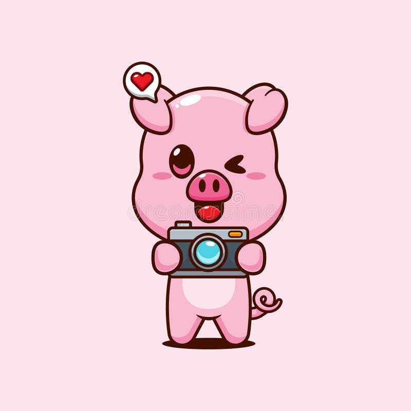 Pig Cartoon Vector Illustration with Camera Stock Vector - Illustration ...